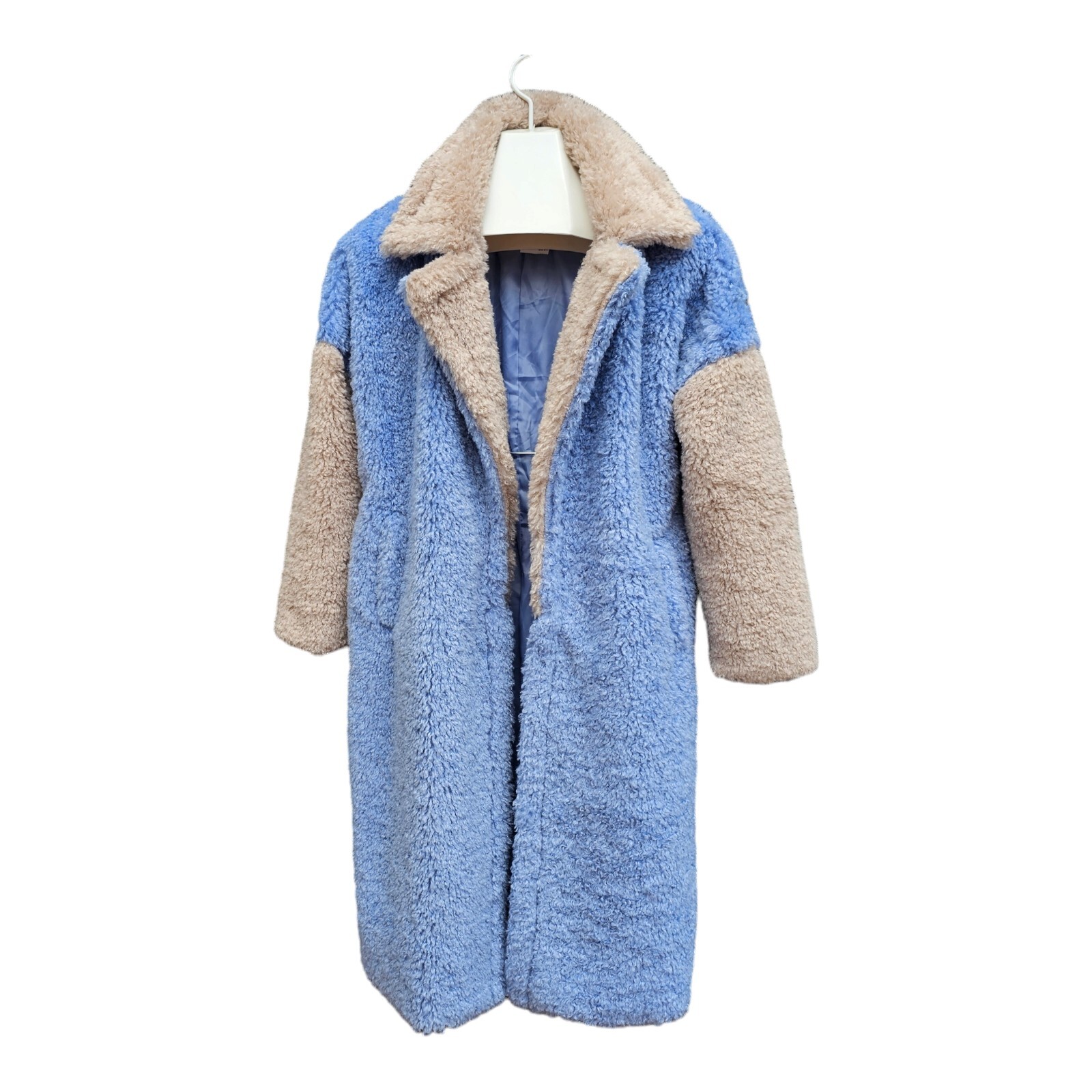 Missguided Blue and Taupe Teddy Bear Coat, Missguided… - Gem