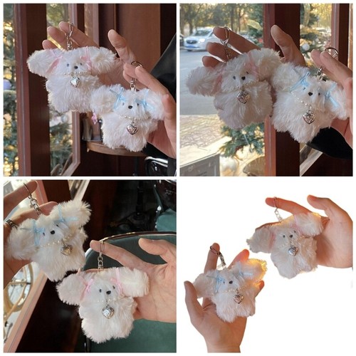 Plush Keychain Cute Rabbit Doll Pendant Keyring Backpack Charm Bowknot ...
