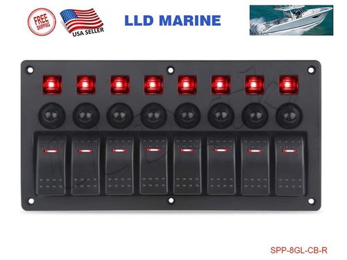 8 Gang Toggle Rocker Switch Panel Circuit Breaker Camper RV Boat Marine ...