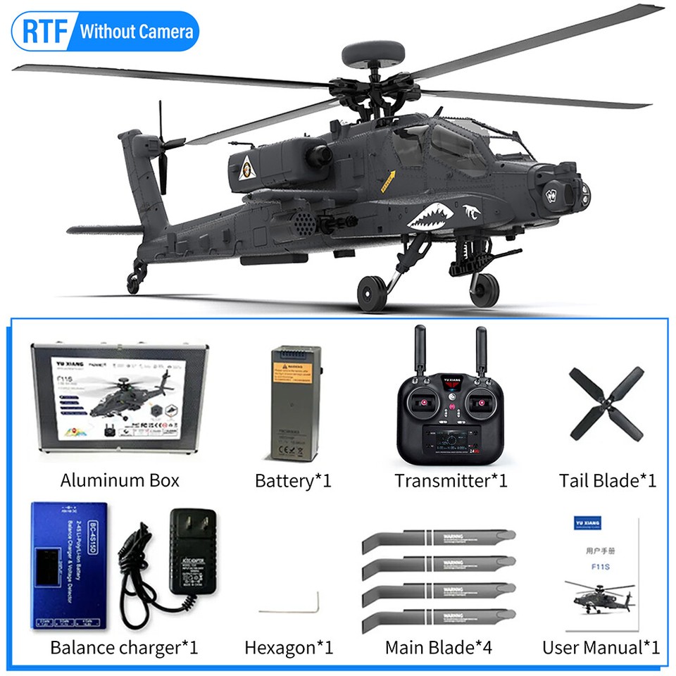 YXZNRC F11S AH-64D Apache 2.4G 6-Axis Gyro 9CH GPS Optical Flow RC ...