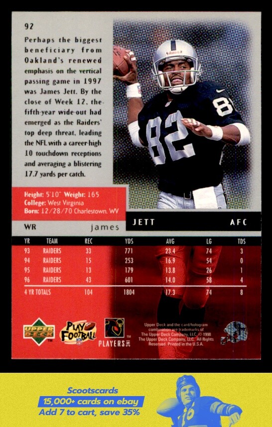 1998 Upper Deck Black Diamond James Jett Triple card #92 Oakland ...
