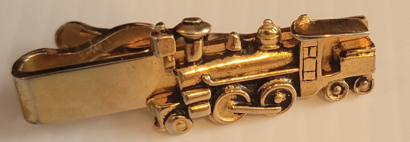 Vtg Swank Railroad Train Goldtone Men's Tie Clasp 1 1/2"x 1/2 1970 ...
