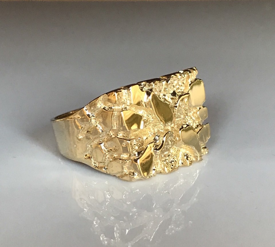 Men's 14k Solid Gold Nugget Yellow Big Bold Gold Ring | eBay