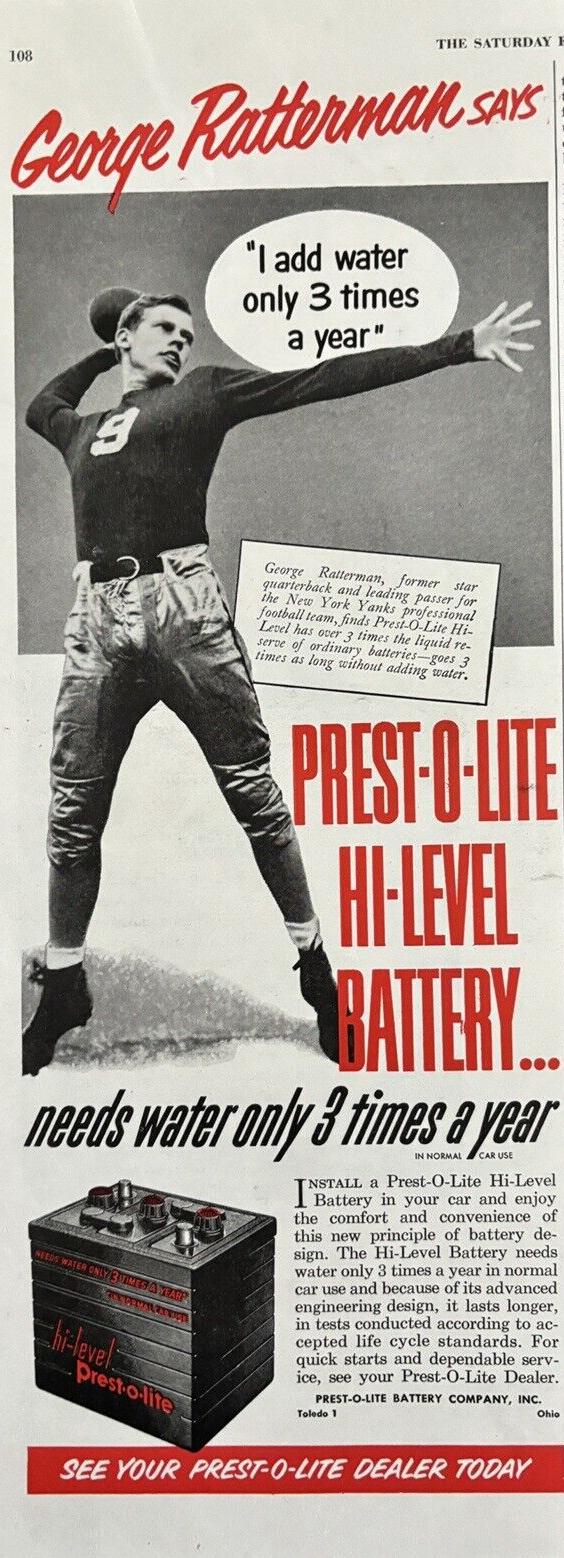 1951 Prest O Lite Car Battery George Ratterman Giants QB Football VTG ...