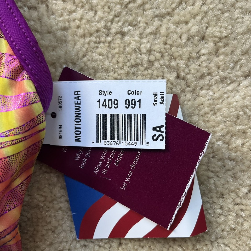 NWT Motionwear Dance Gymnastics Sports Bra - Adult Small - Purple Gold ...
