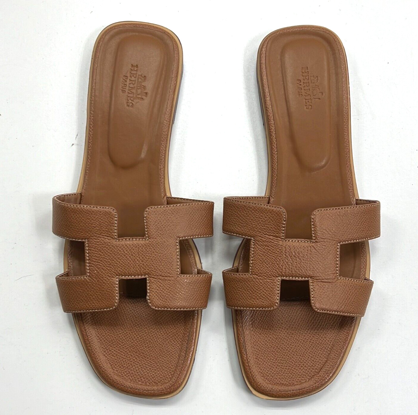 Hermes Women's Oran Brown Leather Slip-On Cutout Slid… - Gem