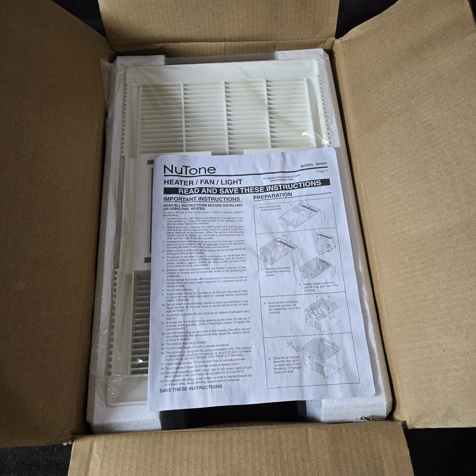 NuTone 665RP 70 CFM Ceiling Exhaust Fan with Light Heater for sale ...