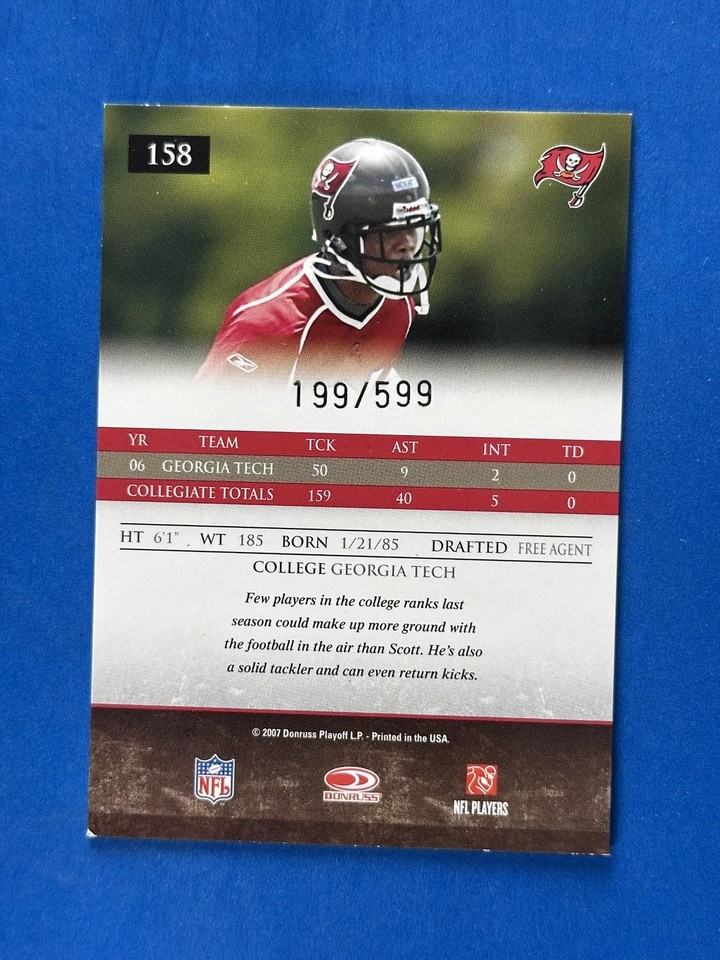 2007 Donruss Gridiron Gear Retail #158 Kenny Scott Tampa Bay Buccaneers ...