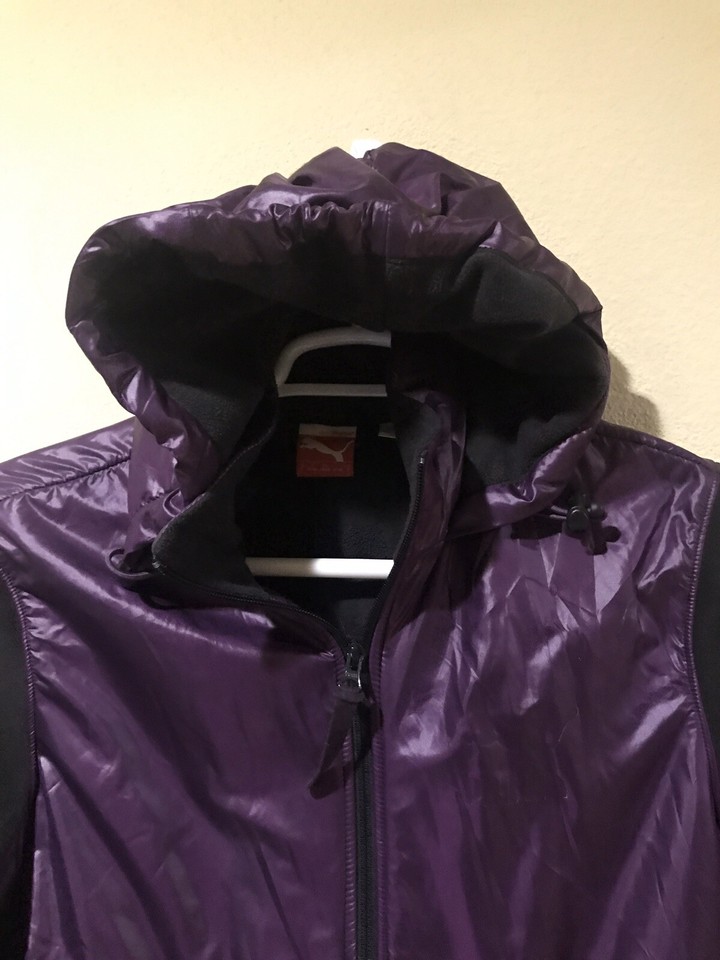 Puma Men Full Zip Fleece Hooded Jacket Coat Purple Black Sz Small Style ...