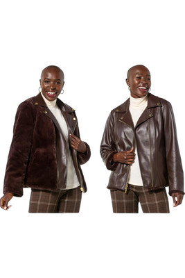 IMAN Women's Reversible Faux Fur to Faux Leather Jacket Espresso | eBay