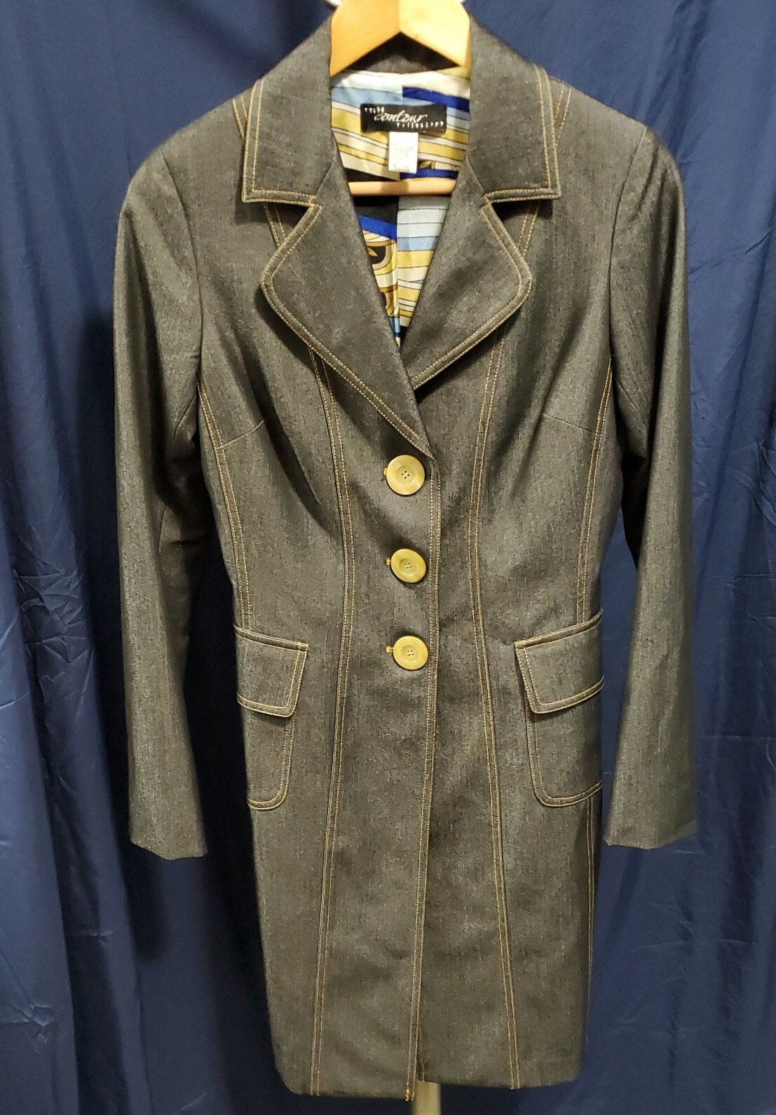 Cache Contour Collection Dark Denim Trench Jacket Lin… - Gem