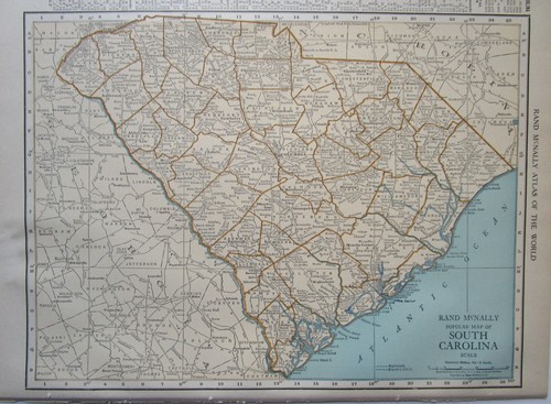 SC 1923 SOUTH CAROLINA Map. Roaring 20s Neutral Colors Tan, Gold ...