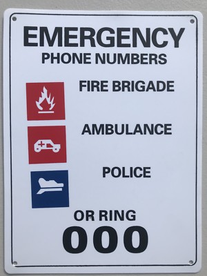 Emergency Phone Numbers Sign Safety Thick Sturdy Plastic Plate 220 x ...