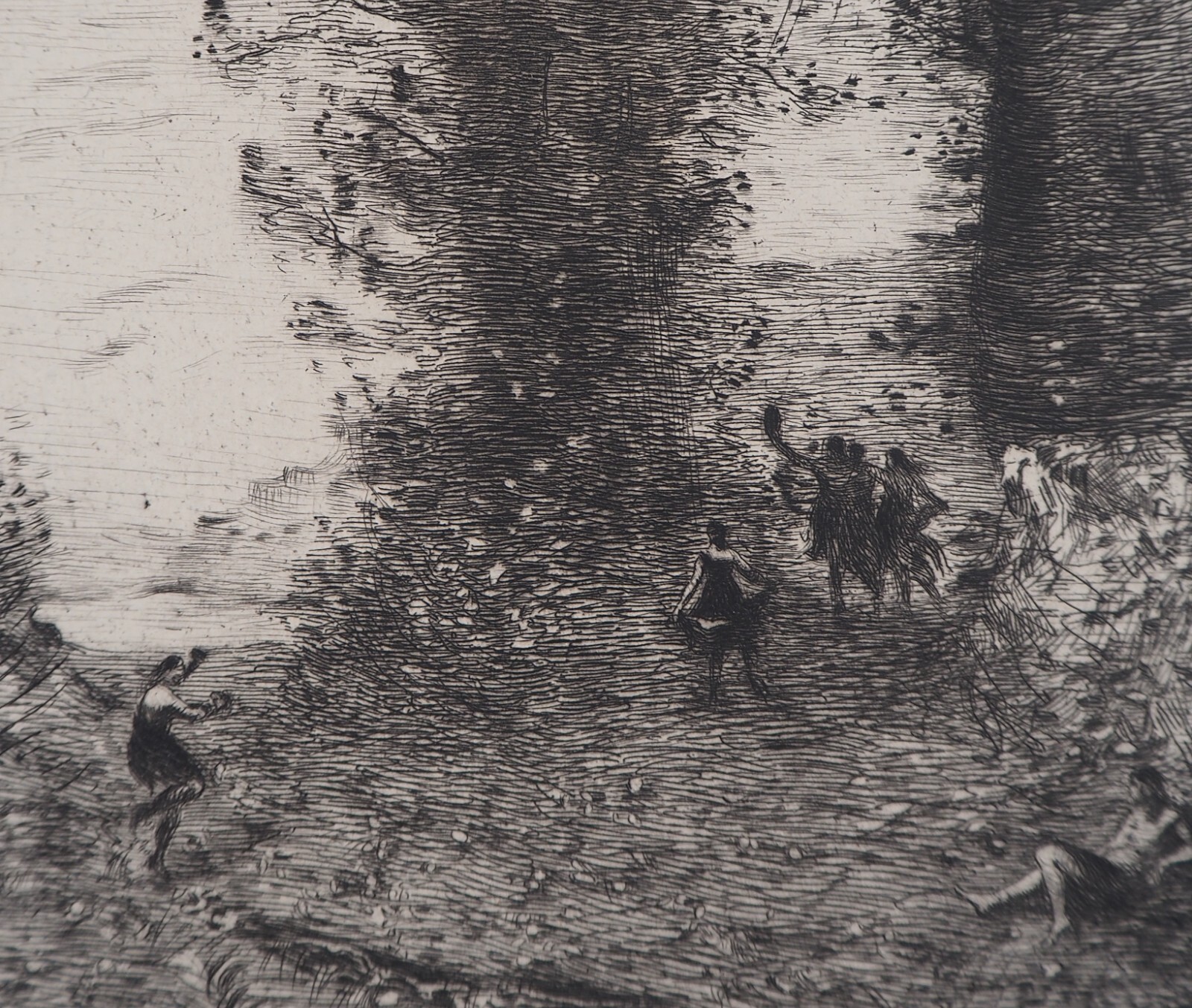 Jb Camille Corot: Promenade Bucolic, Engraving Signed, Durand Ruel ...