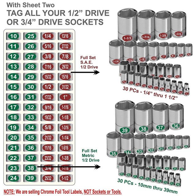 Chrome Socket Labels - Tough Chrome Foil Decals for Sockets and Tool ...