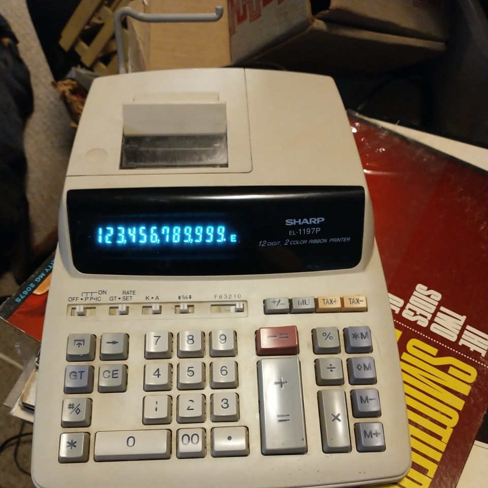 Sharp EL-1197P Adding Machine, Calculator 2 color Ribbon Printer 12 ...