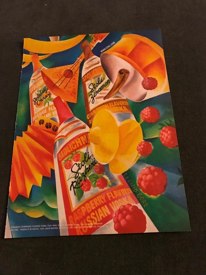 2 PAGE 1997 PRINT Ad FOR Stoli Stolichnaya Russian Vodka Leonid Gore ...