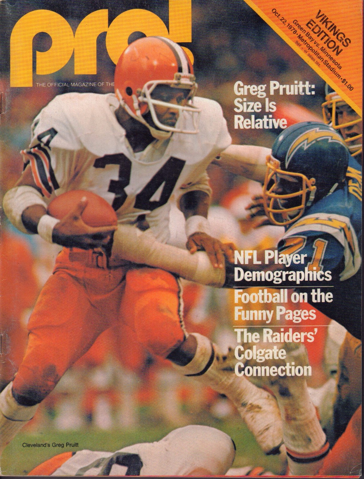 Pro! Magazine October 22 1978 Packers vs. Vikings Greg Pruitt ...