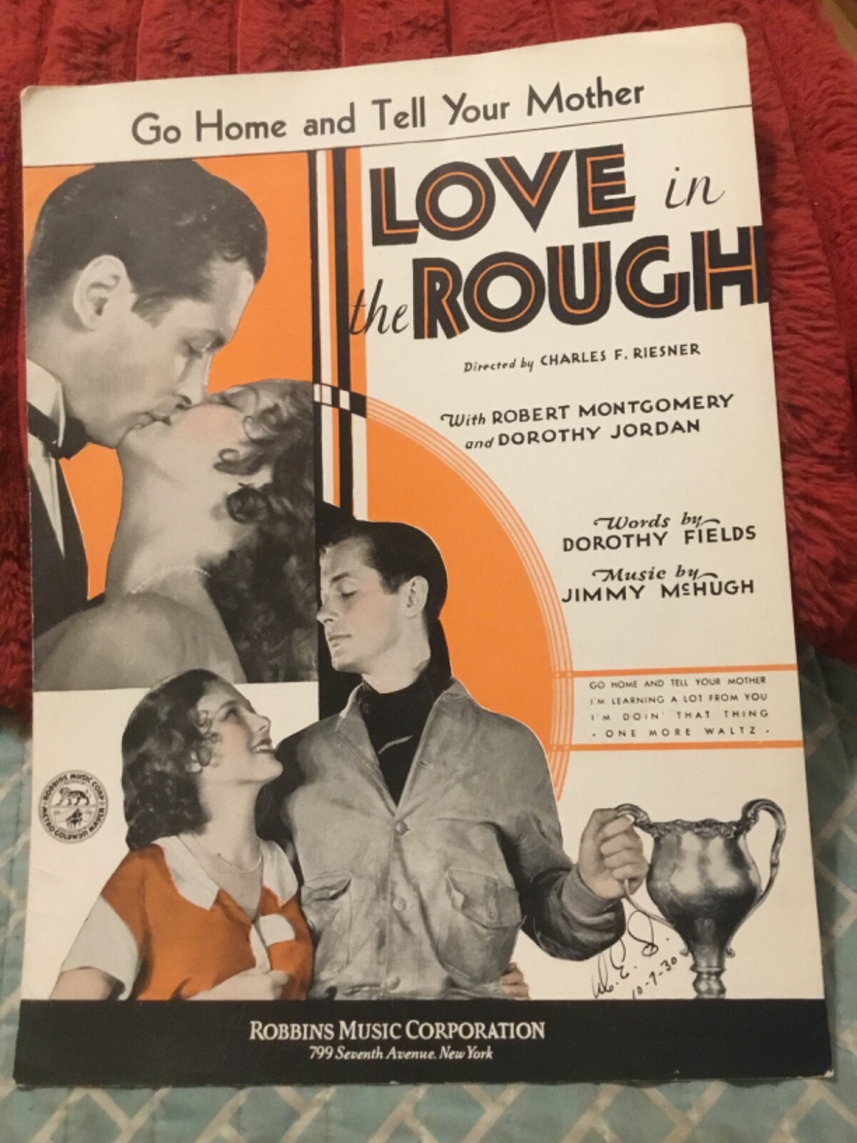 GO HOME AND TELL YOUR MOTHER SONG SHEET/1930 MOVIE”LOVE IN THE ROUGH ...