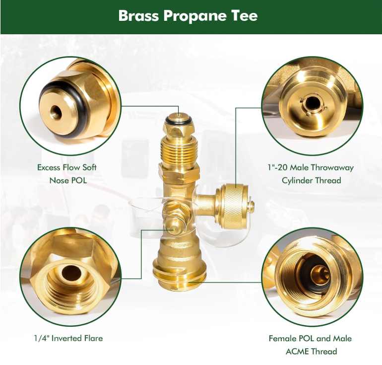 Extend a Stay RV Propane Kit, Propane Brass Tee 4 Port with 5 ft and 12 ...