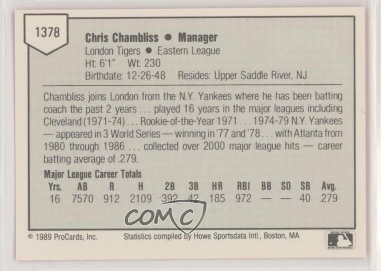 1989 ProCards Minor League Team Sets Chris Chambliss #1378 | eBay