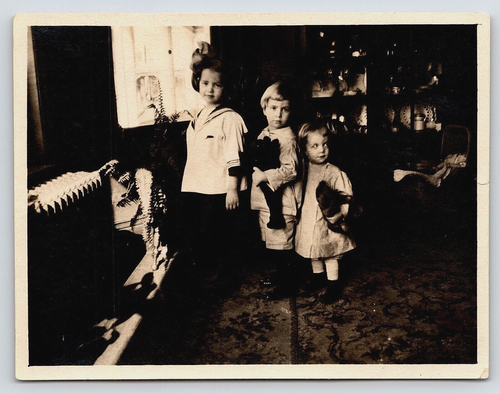 Vintage Old Real Photo Picture Girls Ladies Dress Teddy Bear Home Room ...
