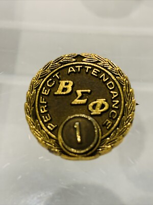 Vintage Gold tone Sorority BETA SIGMA PHI (ΒΣΦ) Perfect Attendance Pin ...