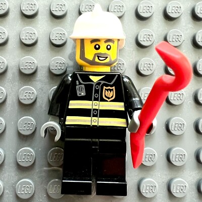 LEGO Fireman w/ Red Crowbar Minifigure. Firetruck Man Guy Minifig Lot B ...