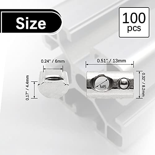 100 Pcs 2020 Series M5 Half Round Roll in Spring T Nuts Roll in Spring ...