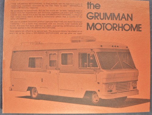 1971-1972 Grumman Motorhome Brochure Sheet RV Rear Bath Excellent ...