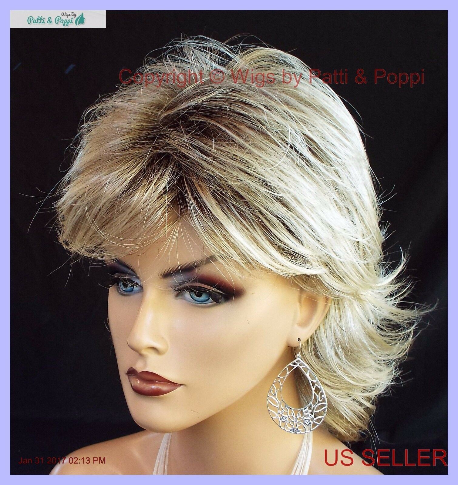 Angela MID LENGTH LAYERED SHAG Wig *RH1488RT8 ROOTED BLOND LIGHTWEIGHT ...