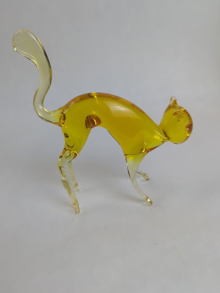 Vintage MCM Viking Glass Amber/Yellow Kitten Cat Figurine Art Glass ...
