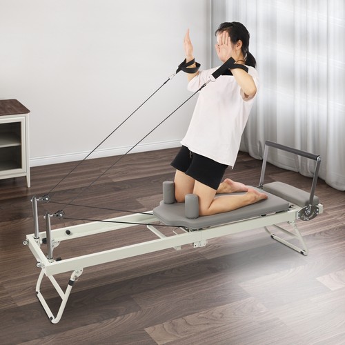 Grey Foldable Pilates Reformer Workout Machine Floor-Mounted Yoga ...