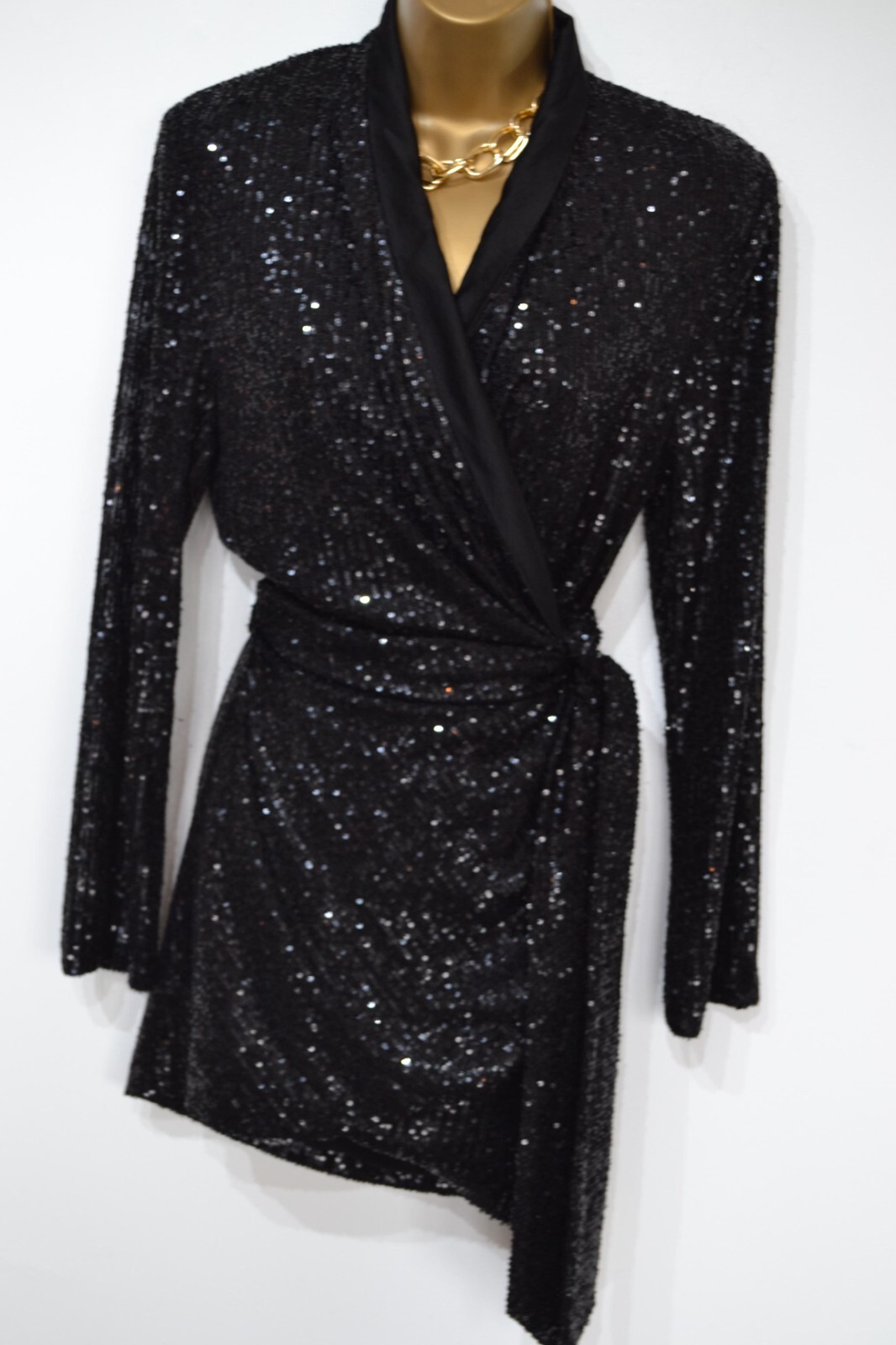ZARA BLACK SEQUIN CROSSOVER BLAZER WRAP DRESS SIZE XS… - Gem