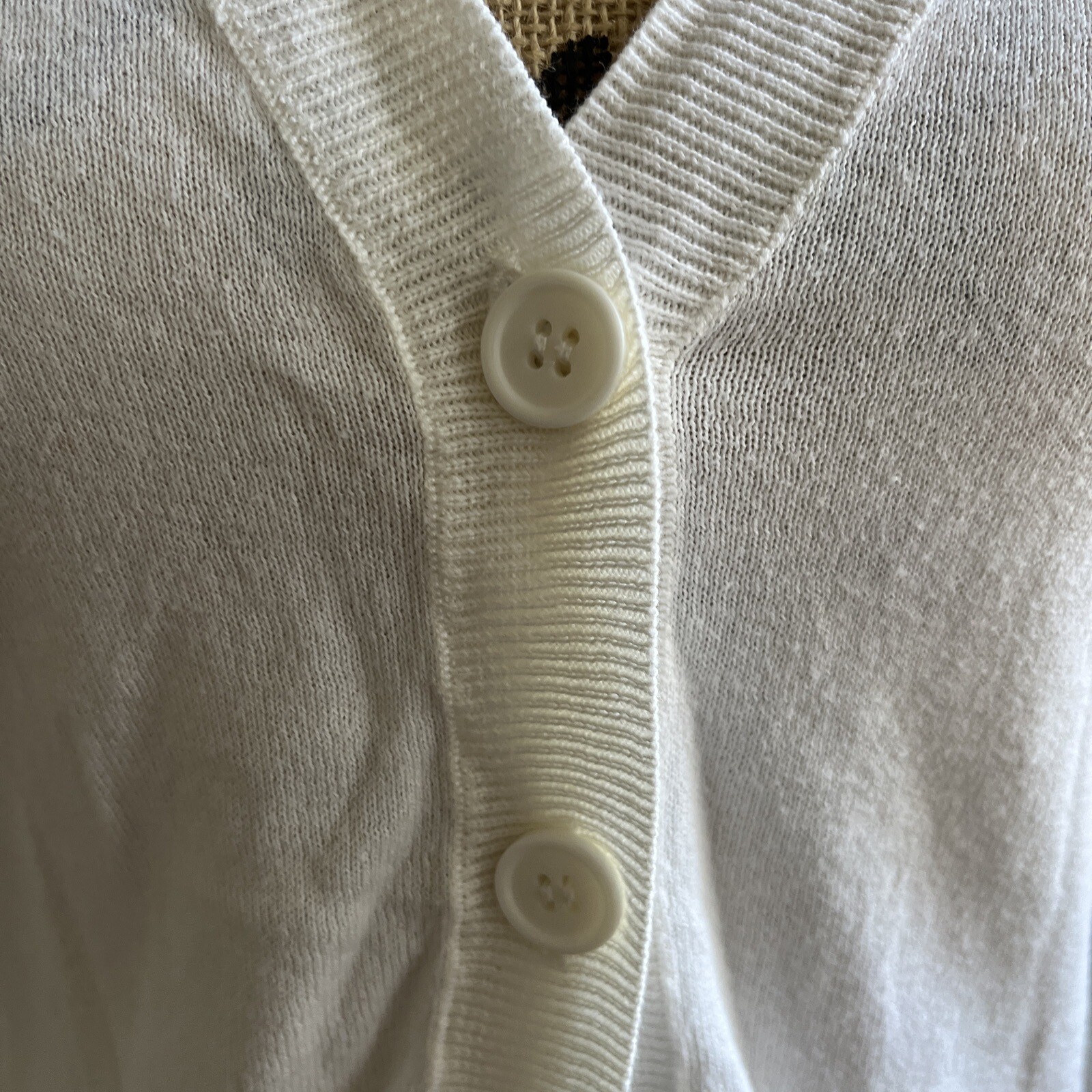 Designer SEED Femme Stretch Cardigan Button Top White Knit Work Chic ...