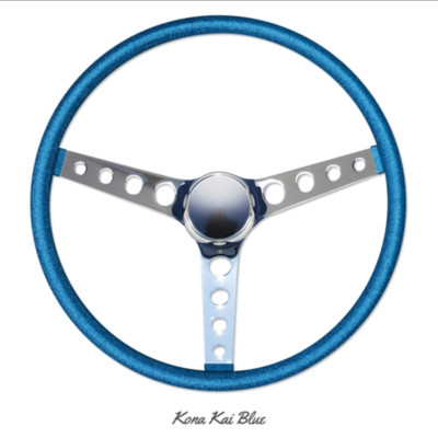 15" Mooneyes 3-Spoke Steering Wheel Kona Blue Metal Flake Finger Grip ...