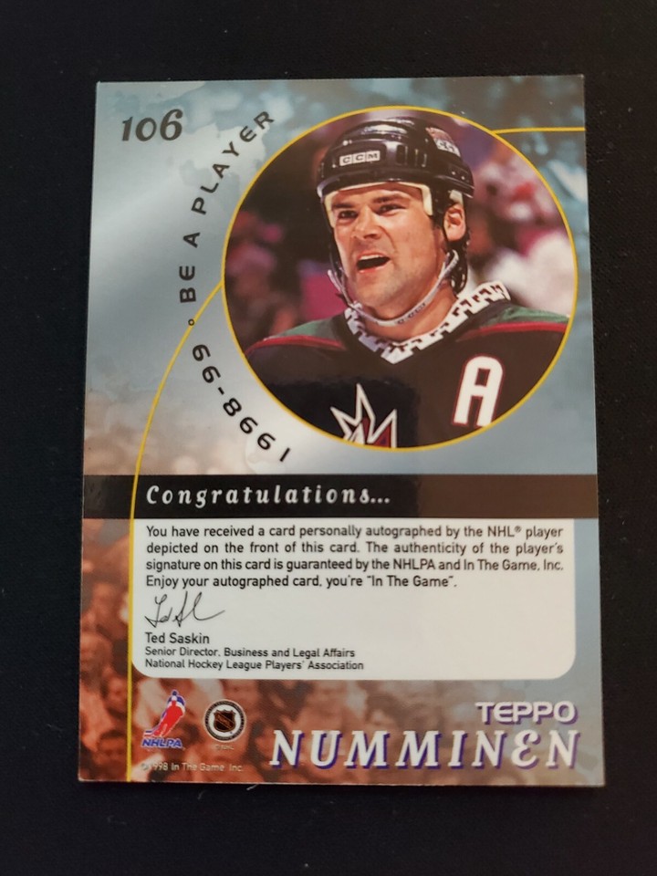 Teppo Numminen 1998 In The Game Be A Player Autograph On Card Auto | eBay