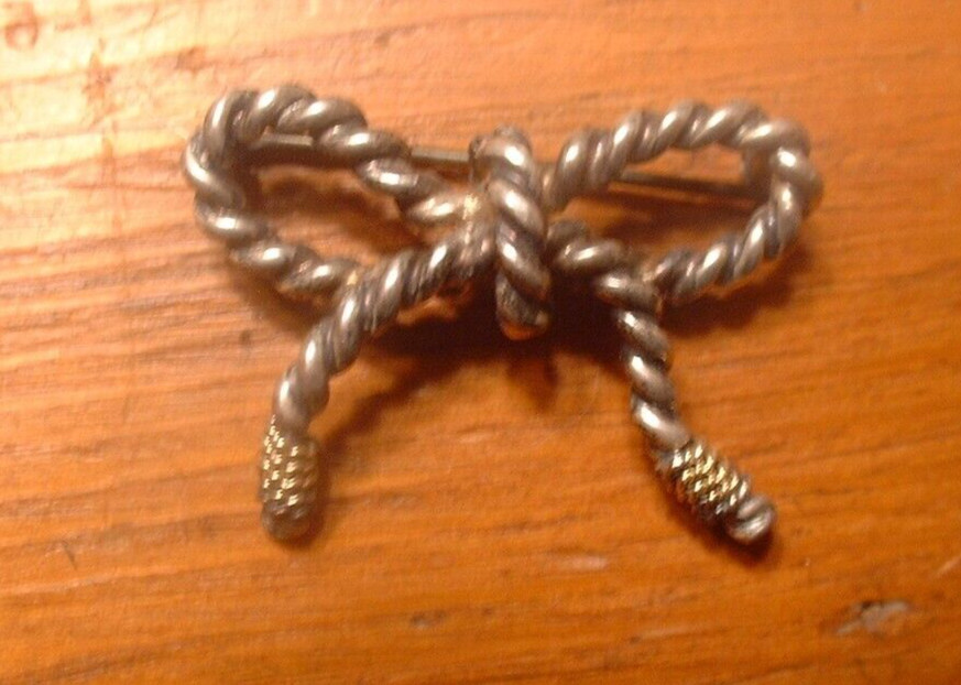 Vintage Tiffany Sterling & 18Kt Gold Rope Pin - Gem