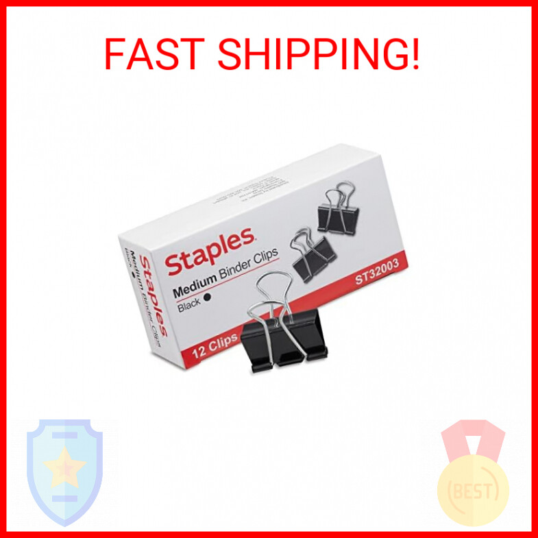 Staples 395200 Medium Binder Clips Bulk Pk Blk 1 1/4-Inch Size with 5/8 ...