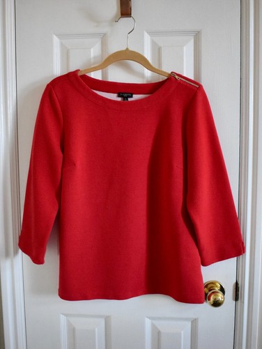 Womens Talbots Top size M petite Red Textured Popuver knit Blouse Zip ...