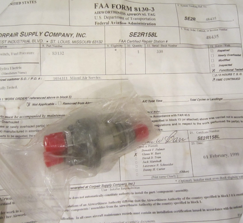 FUNCTIONALLY TESTED WITH OLD 8130 (1999) FUEL PRESSURE SWITCH P/N 83132 ...