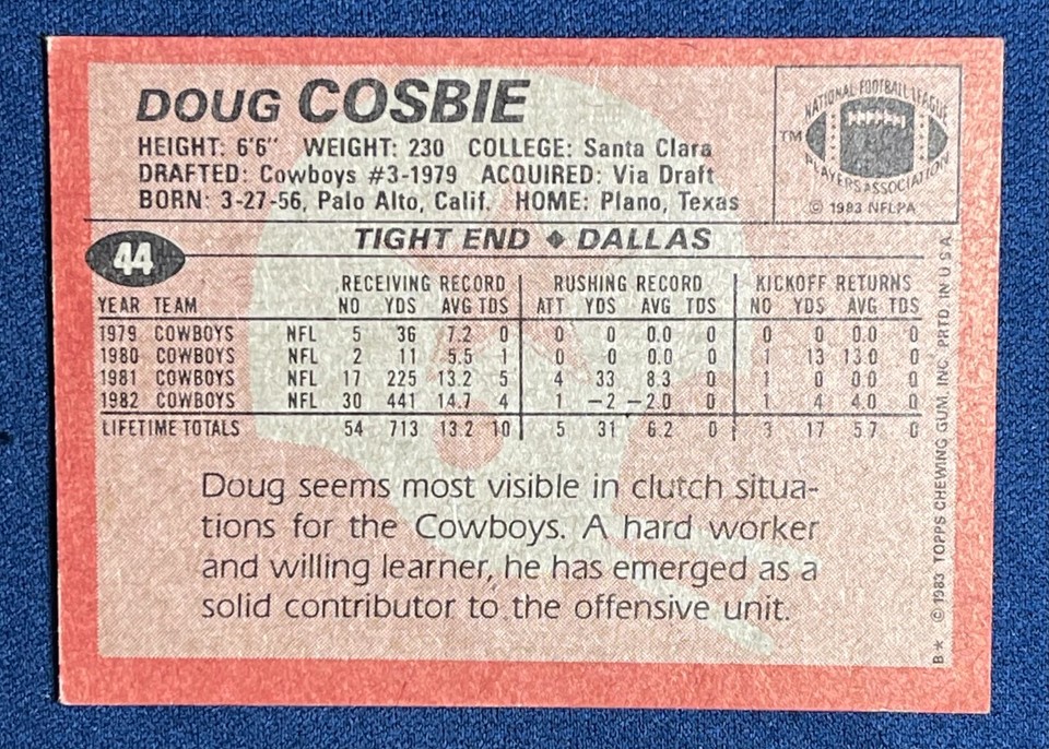 1983 TOPPS #44 DOUG COSBIE (DALLAS COWBOYS) FOOTBALL CARD | eBay