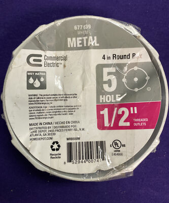 Commercial Electric 4" Round Box 5 Hole 1/2" Threaded Outlets White 677 ...