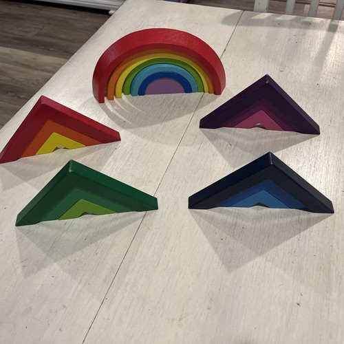 Wooden Rainbow & Right Angle Stacking Nesting Puzzle Blocks Building ...