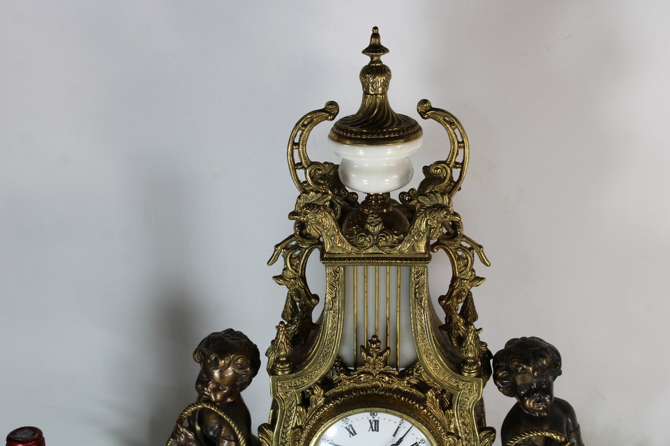 XL Bronze marble Faun putti cherub mantel clock | eBay Australia