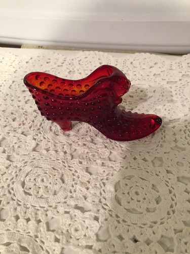 Vintage Fenton Ruby Red Glass Hobnail Slipper Shoe From 1966 BS 68 | eBay