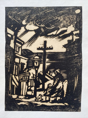Howard Simon (American 1903-1979) Stormy Night, San Francisco woodcut ...