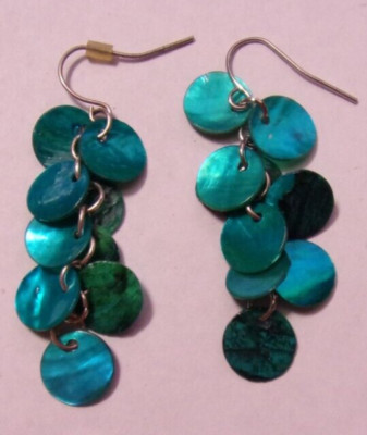 Vintage Blue Shell Discs Dangling Pierced Earrings | eBay