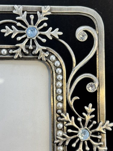 Silver Blue Metal Picture Frame Snowflakes Pearls Rhinestones 5 x 7 | eBay