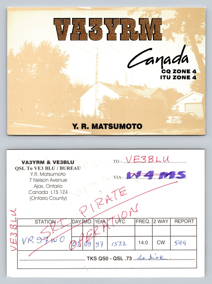 Ham Radio QSL QSO Postcard VA3YRM, Ajax, Ontario, Canada | eBay